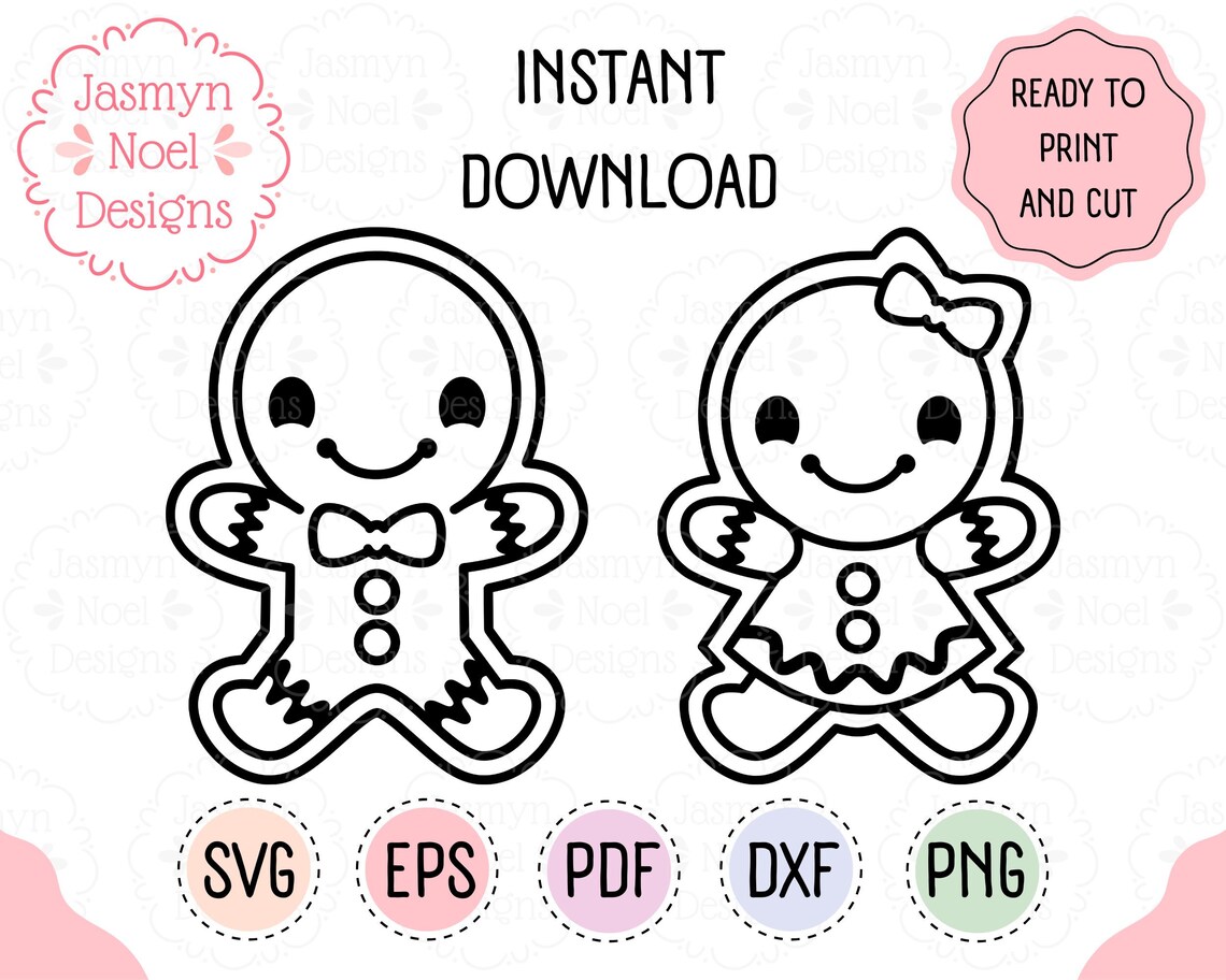 Gingerbread Boy and Girl Outline Clipart PNG SVG & Laser - Etsy