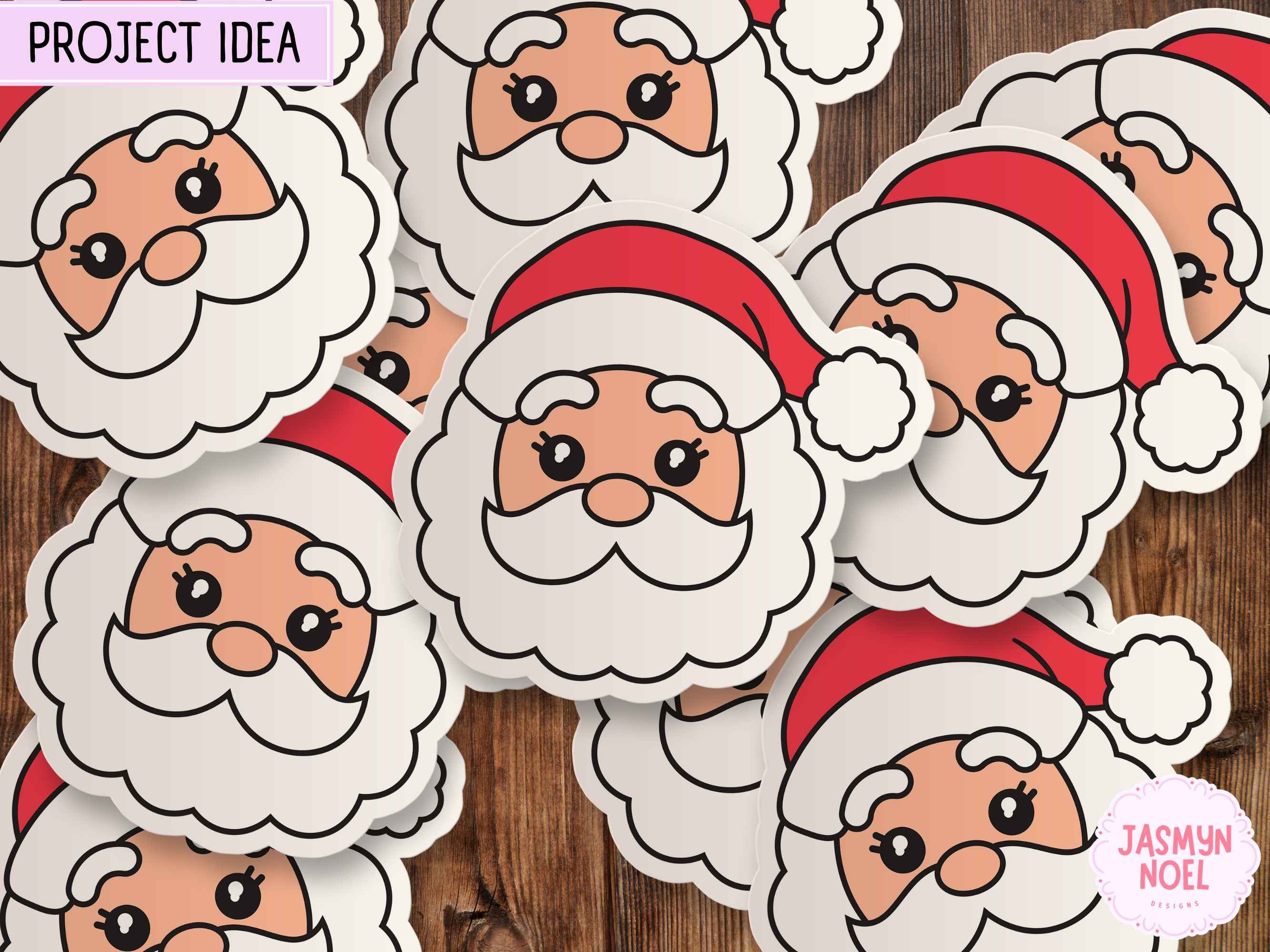 Cute Santa Claus Face SVG, PNG Clipart, and DXF Laser Cut File Design ...