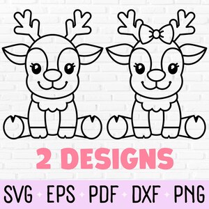 Rudolph Reindeer Christmas Line Art Bundle SVG, PNG, Clipart, Heat ...