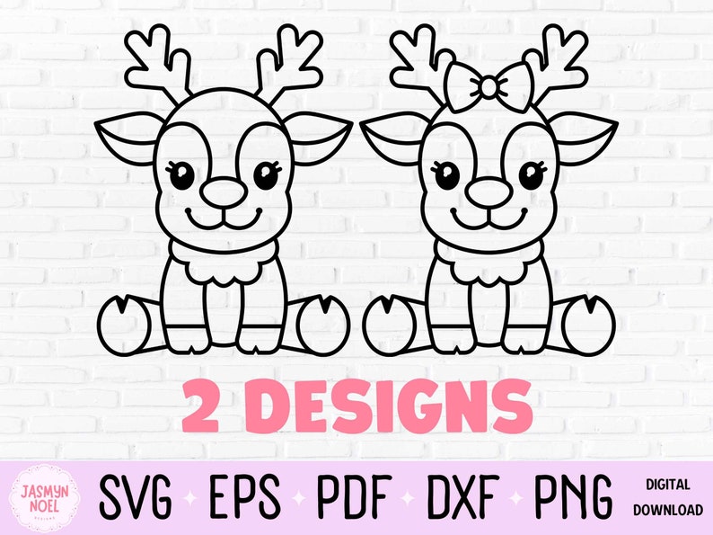 Rudolph Reindeer Christmas Line Art Bundle SVG, PNG, Clipart, Heat ...