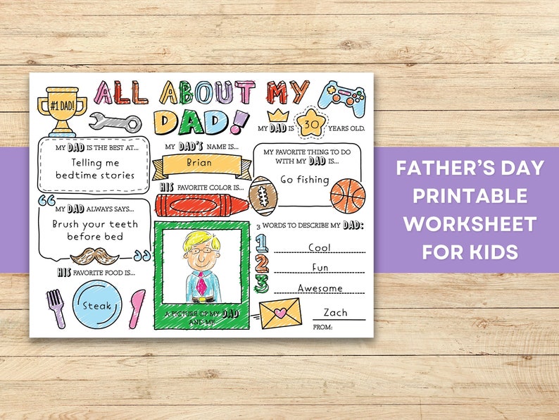 All About My Dad Printable Fill in the Blank Questionnaire Coloring ...