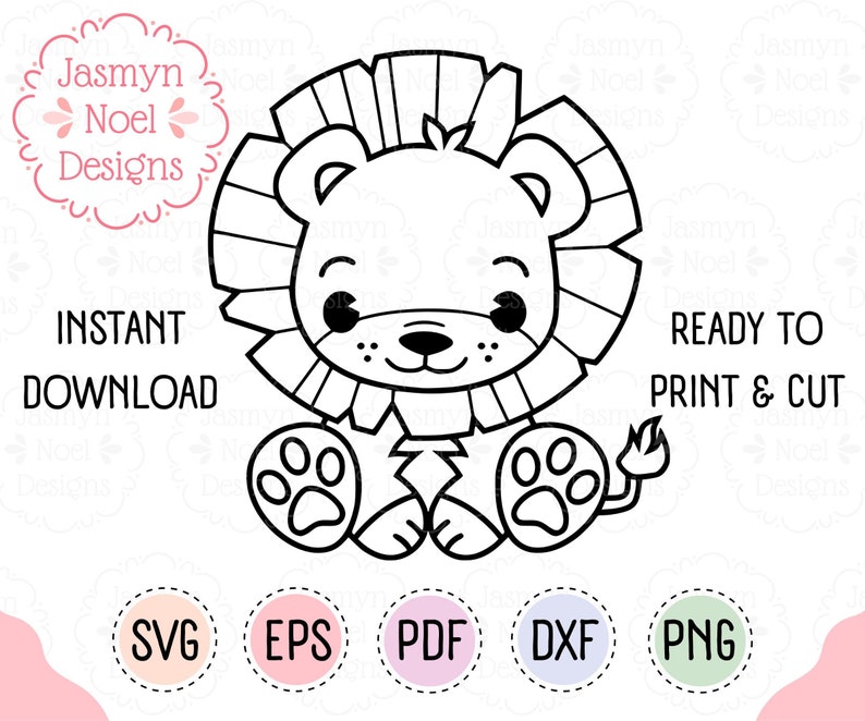 Cute Baby Lion Outline Clipart PNG & SVG Cut File - Etsy