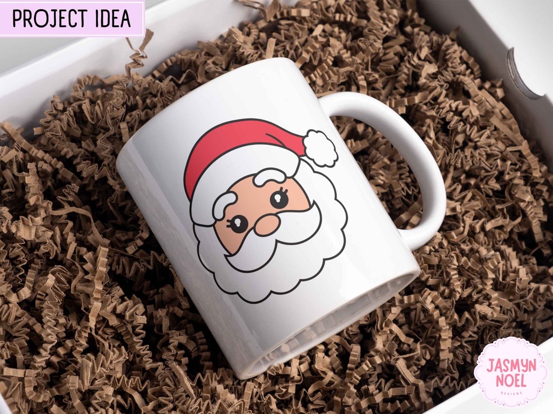 Cute Santa Claus Face SVG, PNG Clipart, and DXF Laser Cut File Design ...