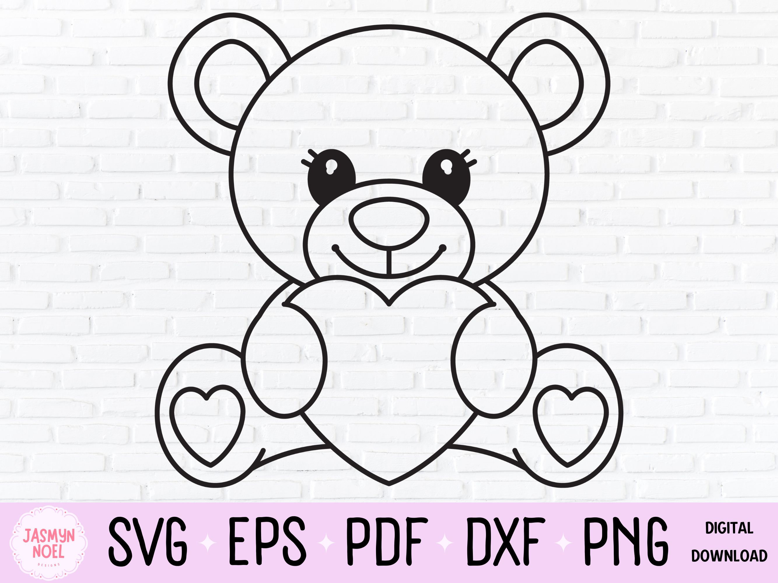 Cute Teddy Bear With A Heart Outline & Line Art SVG, Sublimation PNG ...