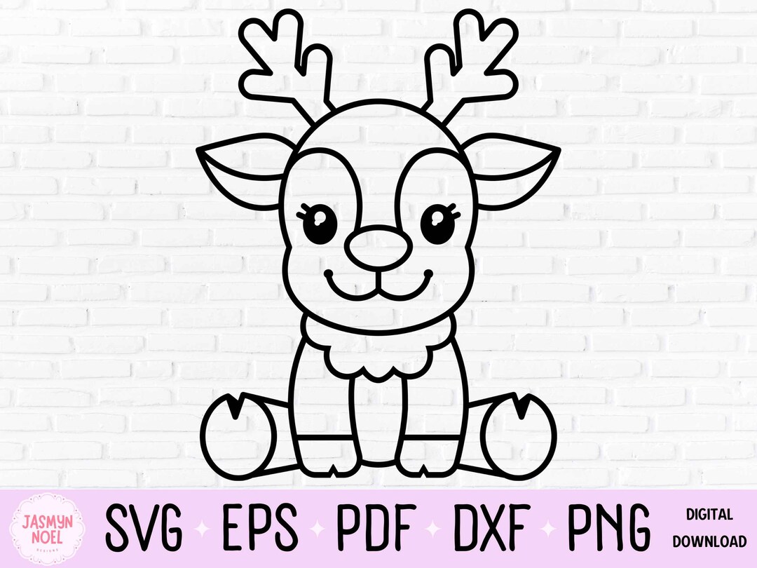 Rudolph Reindeer Christmas Line Art SVG, PNG, Clipart, Ready to Press ...