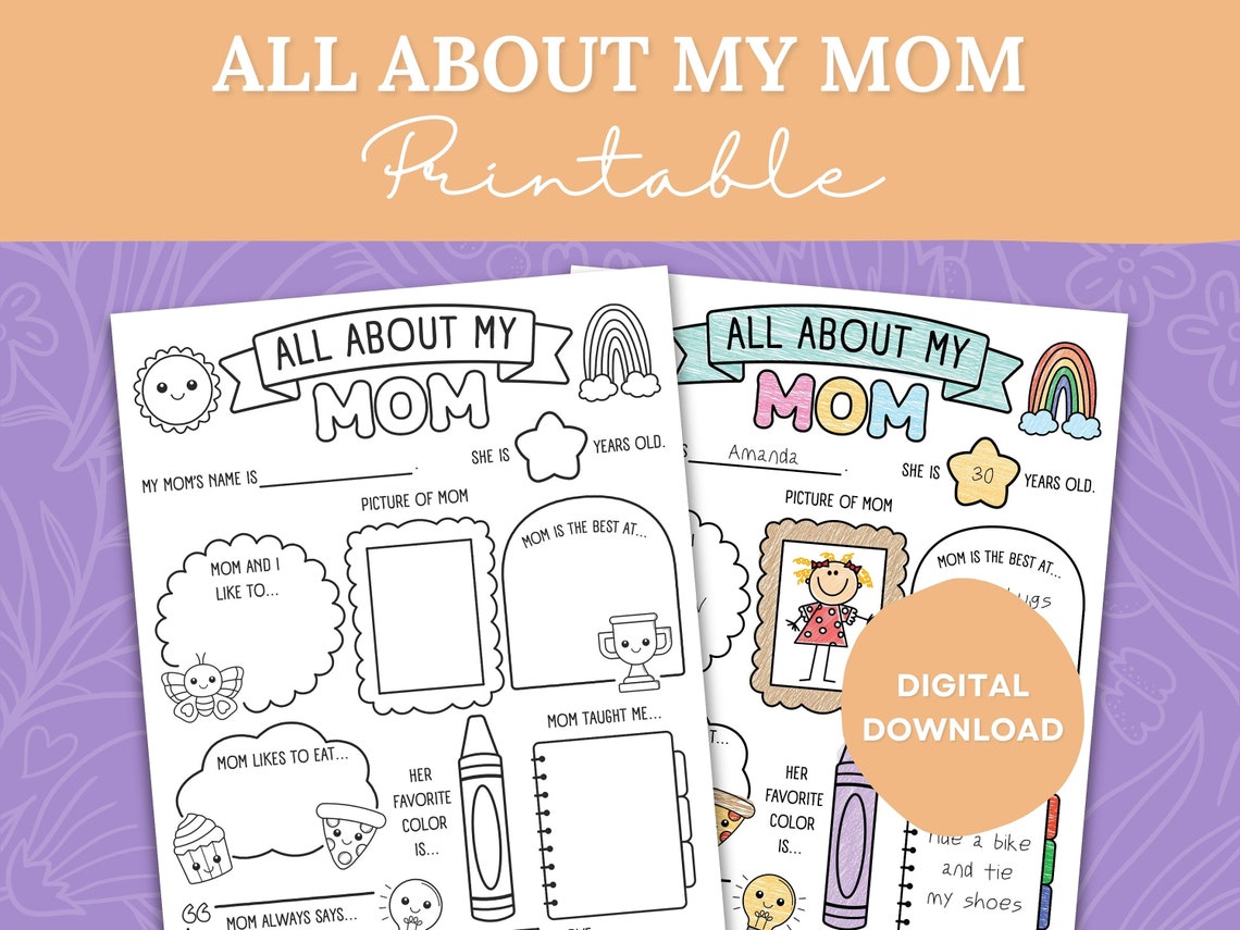 All About My Mom Mothers Day Printable Fill in the Blank Questionnaire ...