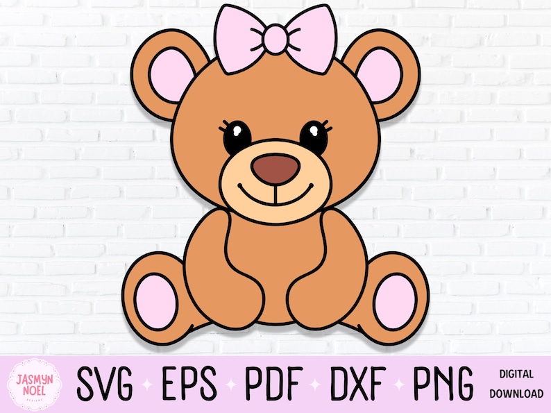 Cute Brown Girl Teddy Bear Pink Bow Clipart, PNG, DXF, SVG Cut File for ...