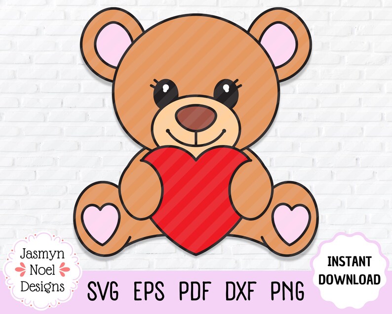 Cute Teddy Bear in Love Holding A Heart Valentine SVG - Etsy