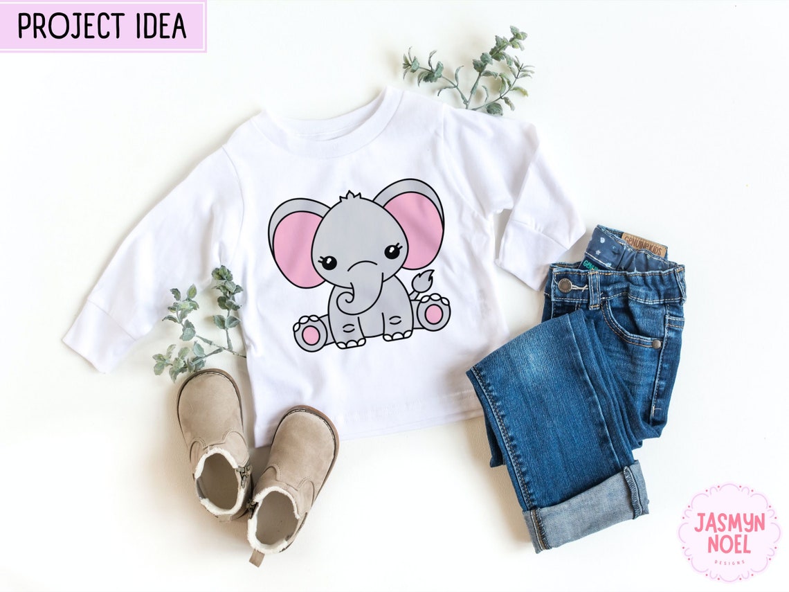Cute Baby Elephant SVG Cut File, PNG, & DXF African Animal Clipart for ...