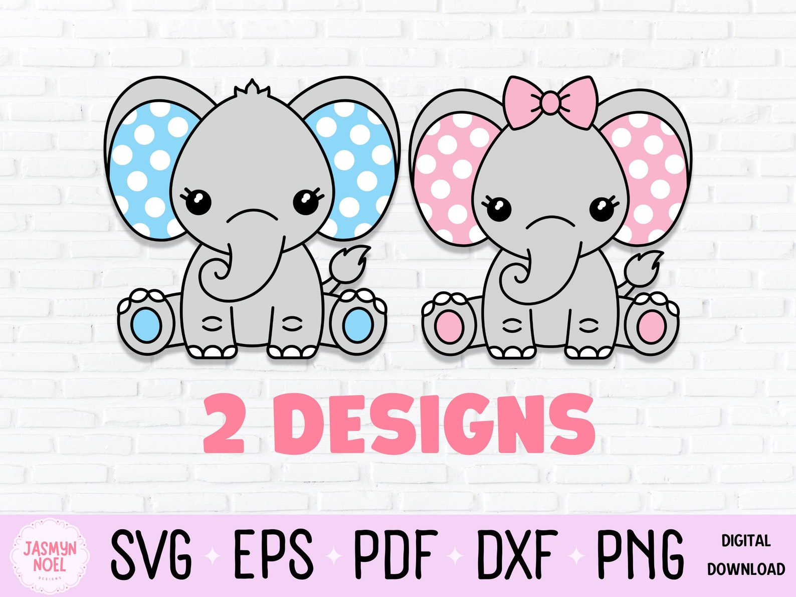 Boy and Girl Elephant SVG, PNG, & DXF File Cute Clipart for Gender ...