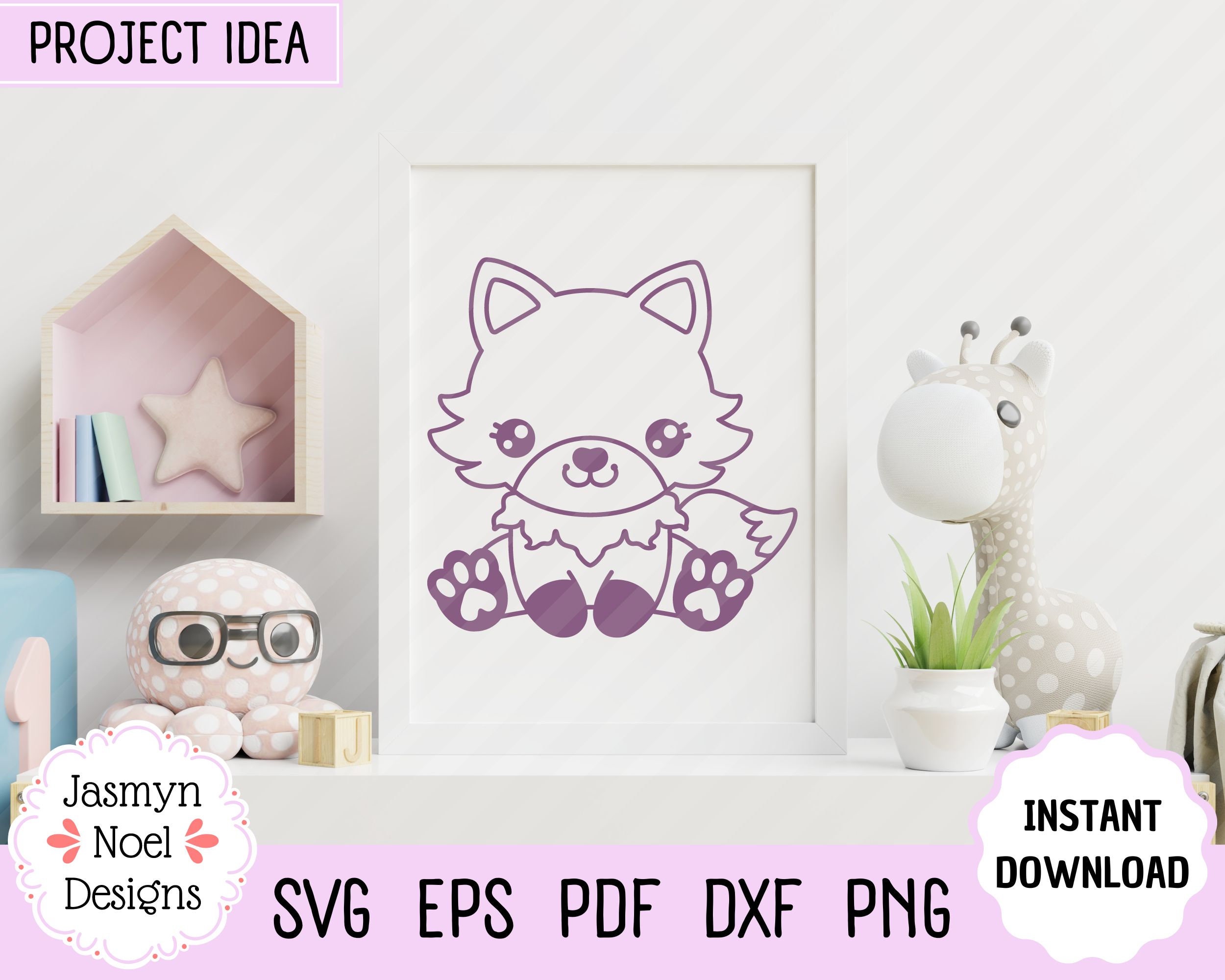 Cute Woodland Red Baby Fox Outline Line Art Clipart PNG - Etsy