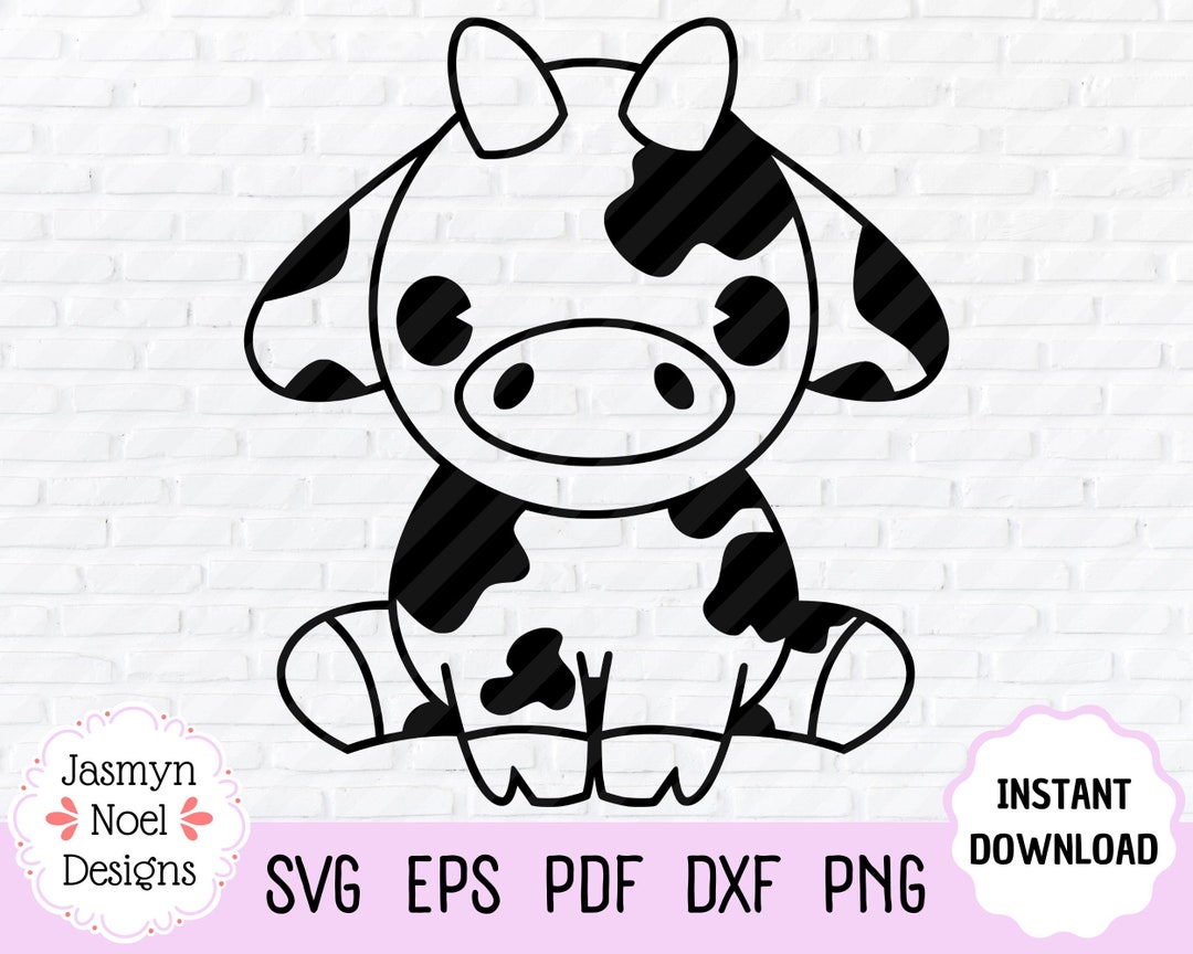 Cute Kawaii Cow Outline Clipart PNG & SVG Cut File Design - Etsy