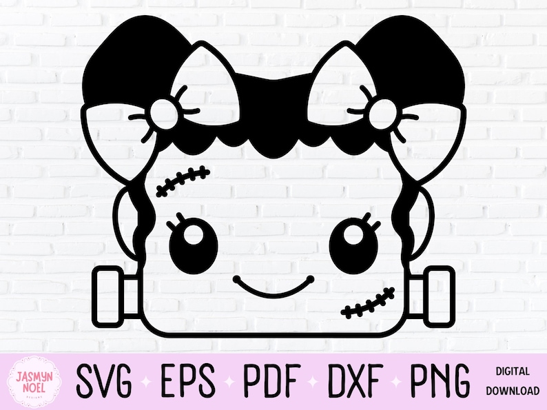 Frankenstein Monster Girl Halloween Line Art SVG, PNG, Clipart, and ...