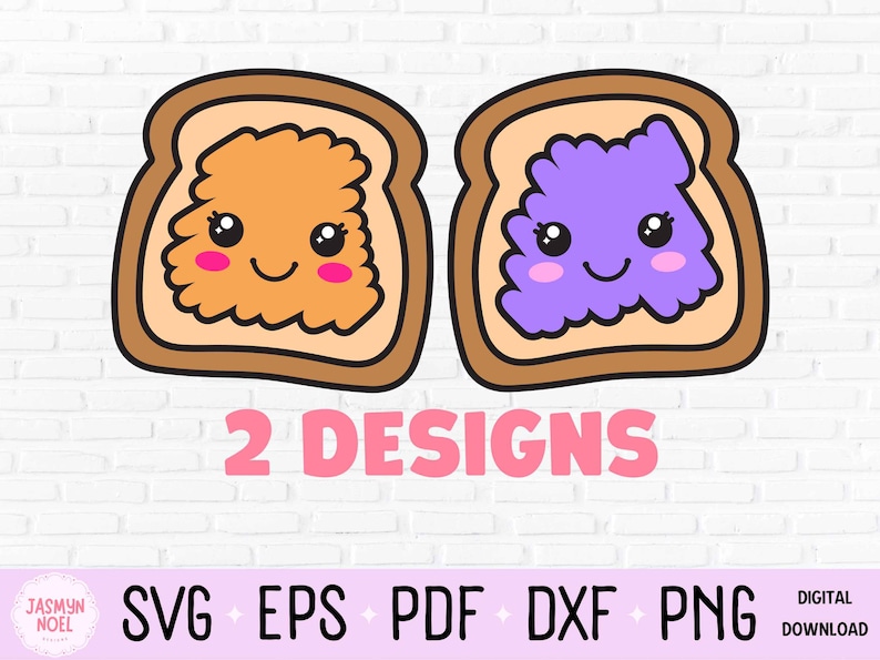 Kawaii Peanut Butter and Jelly Food Pair SVG, PNG, Clipart for Matching ...