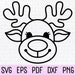 Cute Reindeer Outline SVG, Christmas Deer Line Art SVG, Reindeer Head ...