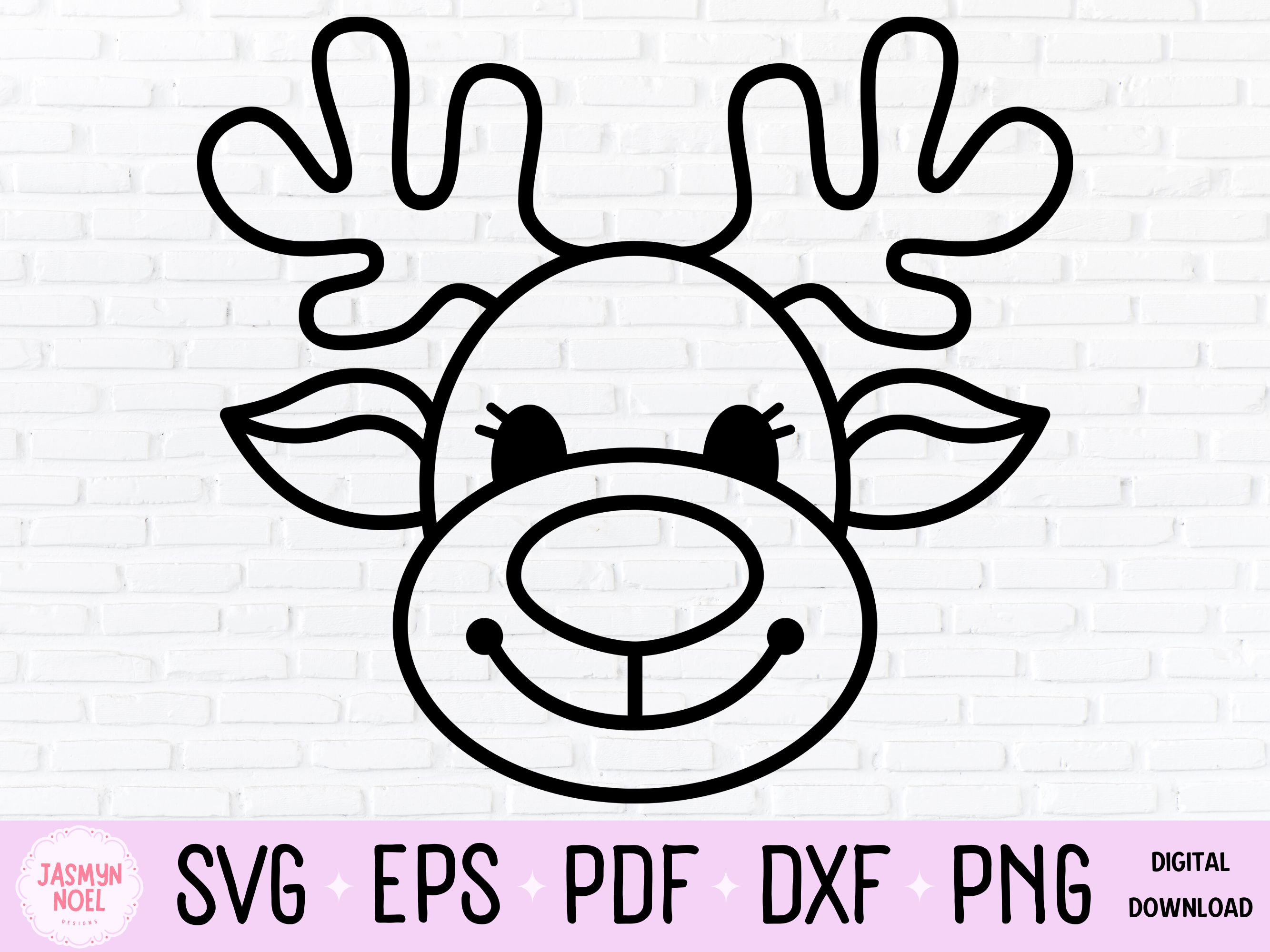 Cute Reindeer Outline SVG, Christmas Deer Line Art SVG, Reindeer Head ...