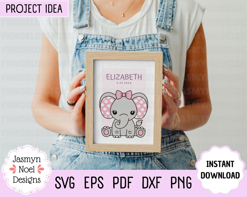 Girl Elephant With Pink Bow SVG PNG & DXF Cute Animal - Etsy