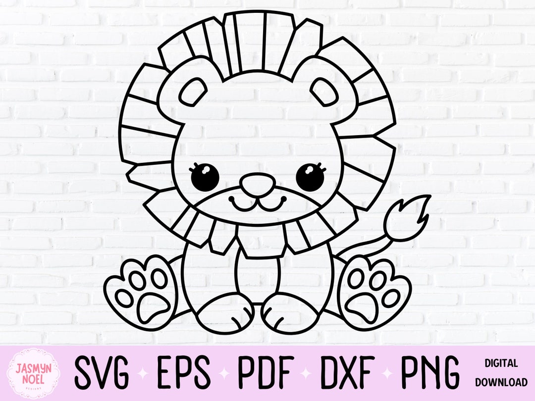 Cute Baby Lion Outline Clipart, PNG, & SVG Cut File - Etsy