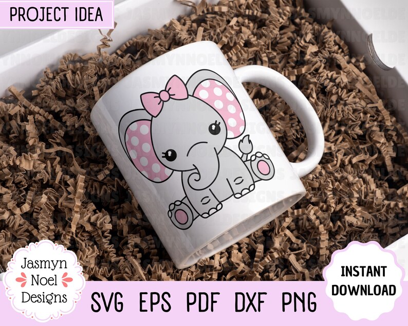 Girl Elephant With Pink Bow SVG PNG & DXF Cute Animal - Etsy