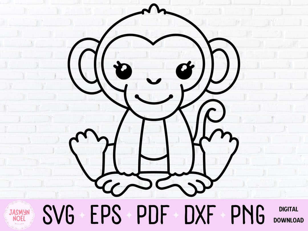 Cute Chimpanzee SVG, Chimp Laser Cut File, Monkey PNG, & Primate ...