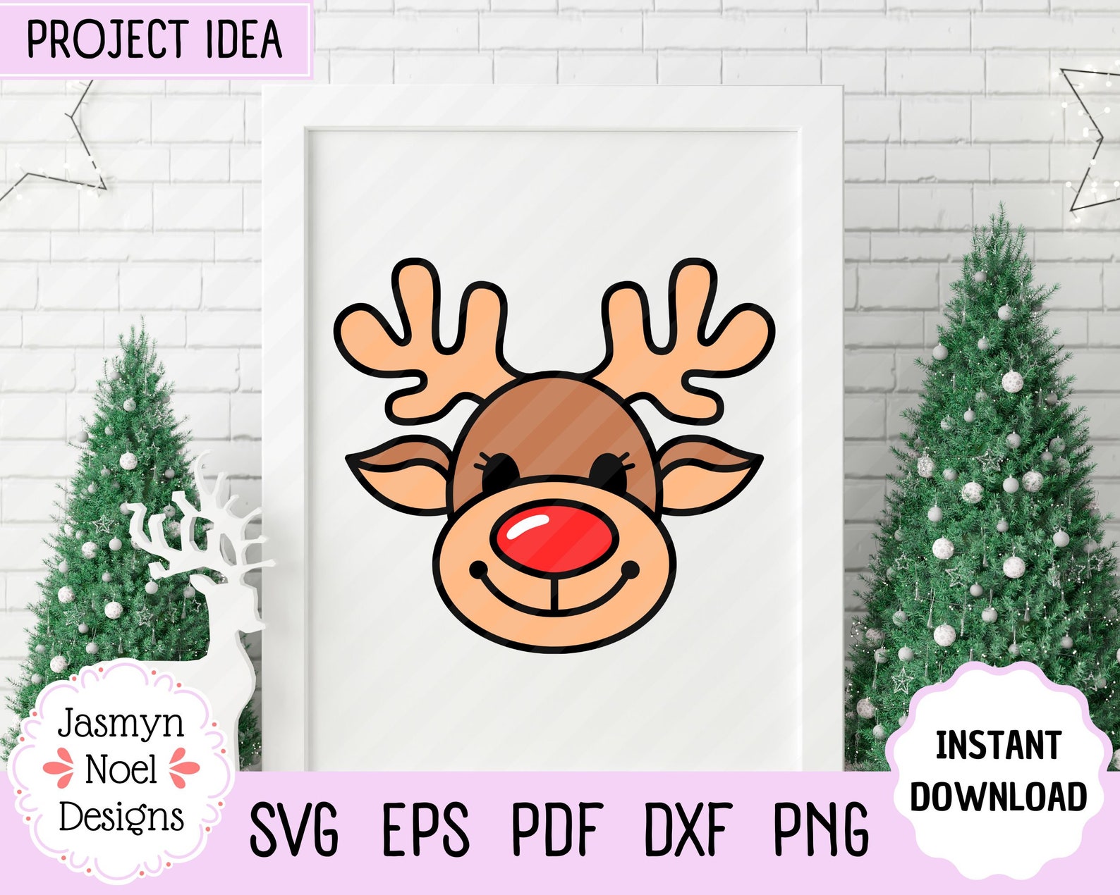 Cute Christmas Reindeer Clipart PNG & SVG Cut File - Etsy