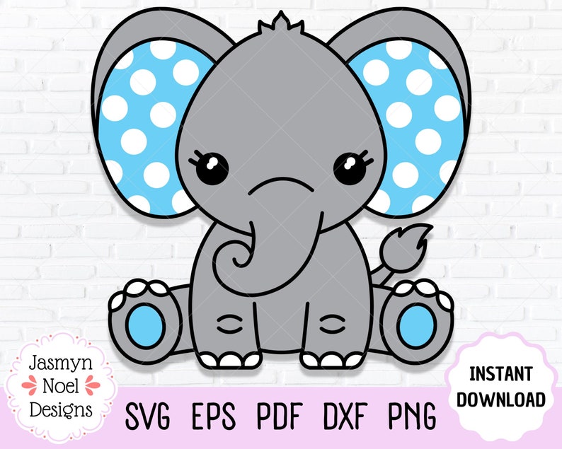 Blue and Gray Boy Elephant SVG PNG & DXF Cute Animal - Etsy