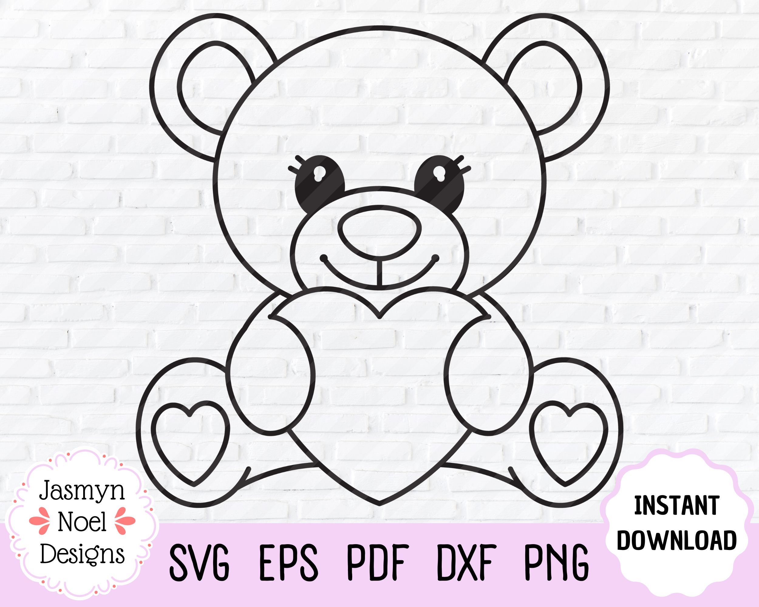 Cute Teddy Bear With A Heart Outline & Line Art SVG - Etsy