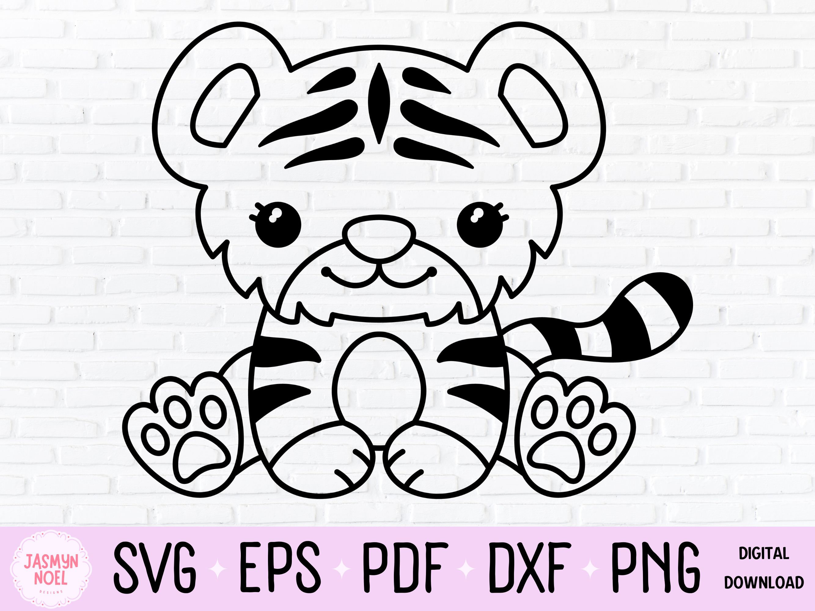 Cute Tiger Cub Outline Clipart, PNG, & SVG Cut File Safari Illustration ...