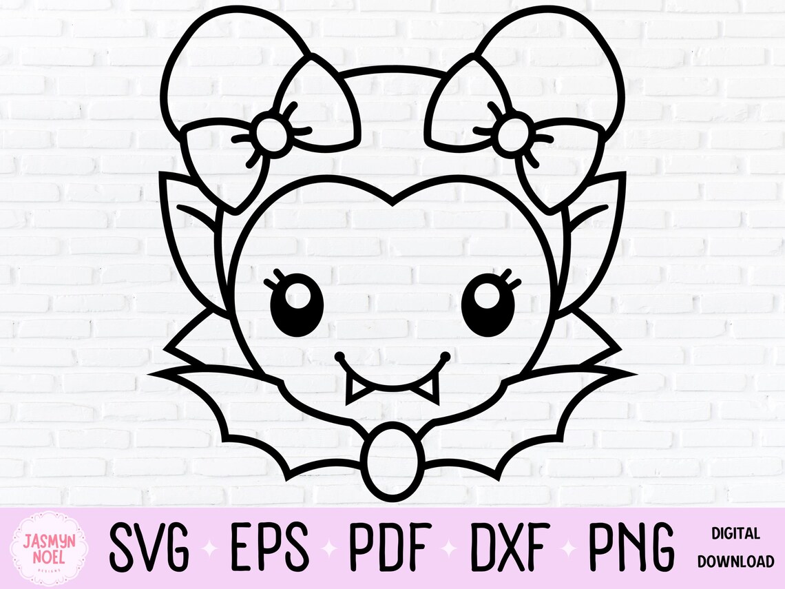 Vampire Girl Halloween Line Art SVG PNG Clipart and Laser - Etsy