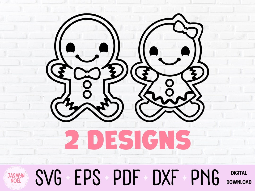 Gingerbread Boy and Girl Outline Clipart, PNG, SVG, & Laser Cut Files ...