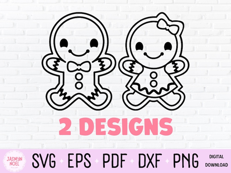 Gingerbread Boy and Girl Outline Clipart, PNG, SVG, & Laser Cut Files ...