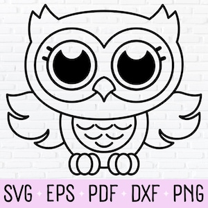 Cute Woodland Owl Line Art, Baby Night Owl Outline SVG, Clipart, PNG ...