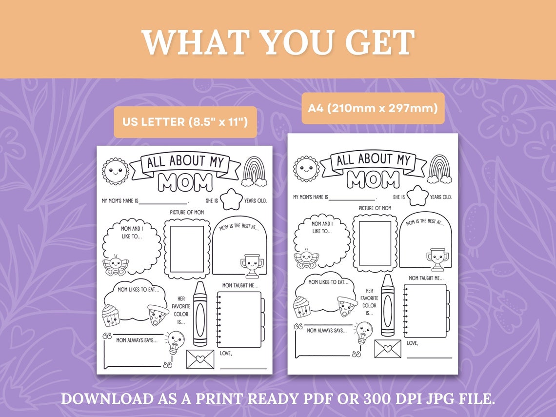 All About My Mom Mothers Day Printable Fill in the Blank Questionnaire ...