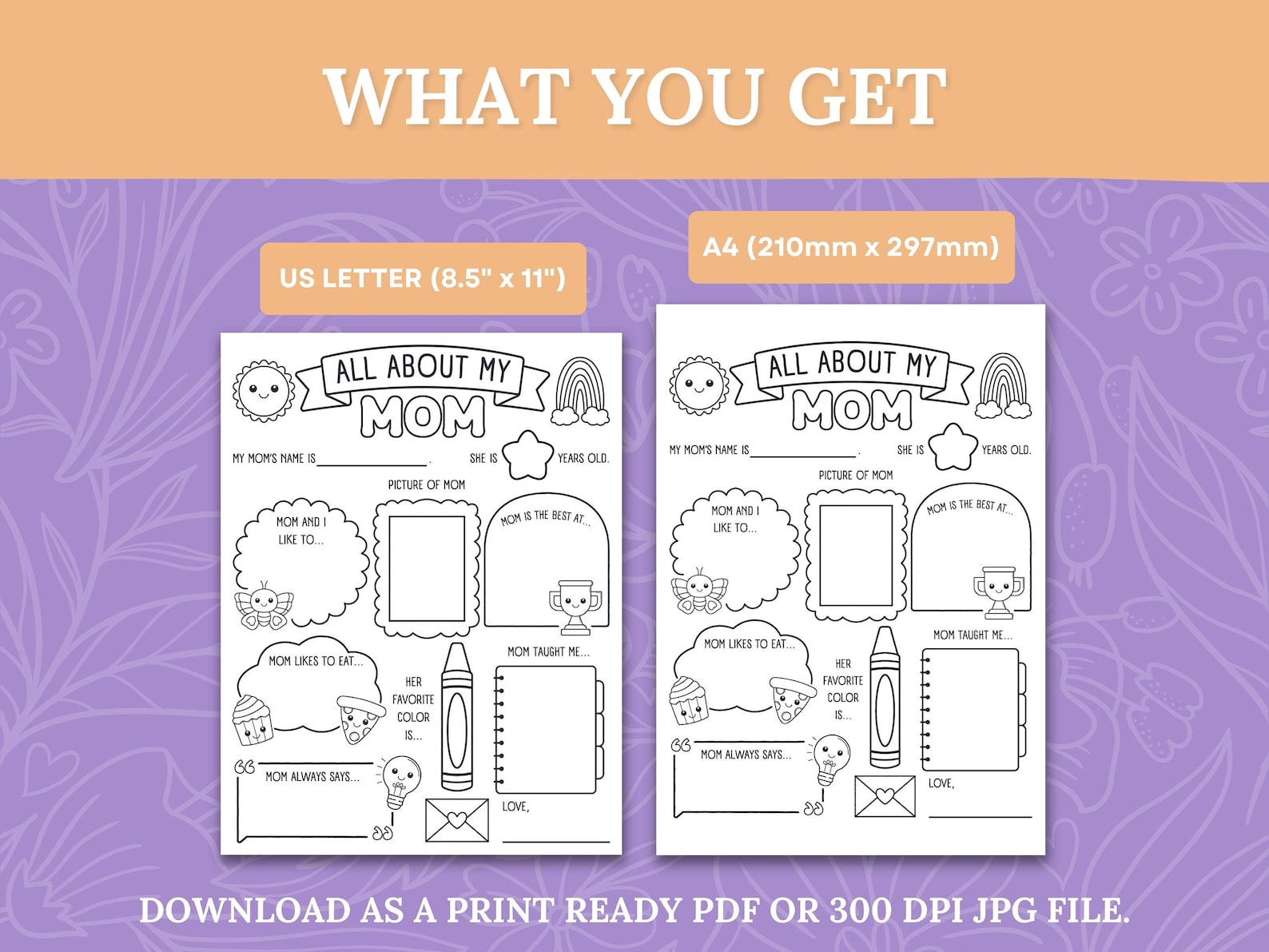 All About My Mom Mothers Day Printable Fill in the Blank Questionnaire ...