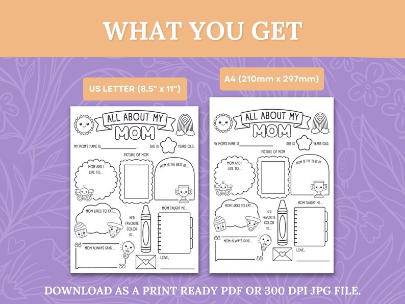 All About My Mom Mothers Day Printable Fill in the Blank Questionnaire ...