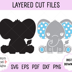 Blue and Gray Boy Elephant SVG PNG & DXF Cute Animal - Etsy
