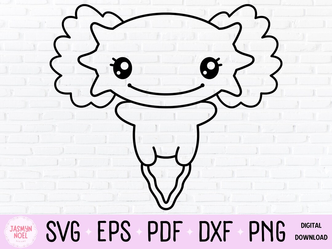 Cute Axolotl Outline Clipart, PNG, SVG Cut File Design | Kawaii Axolotl ...