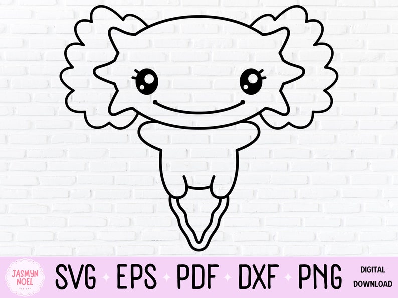Cute Axolotl Outline Clipart, PNG, SVG Cut File Design Kawaii Axolotl ...
