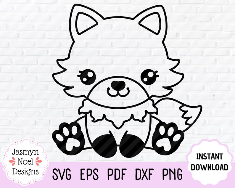 Cute Woodland Red Baby Fox Outline Line Art Clipart PNG - Etsy