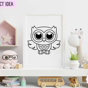 Cute Woodland Owl Line Art, Baby Night Owl Outline SVG, Clipart, PNG ...