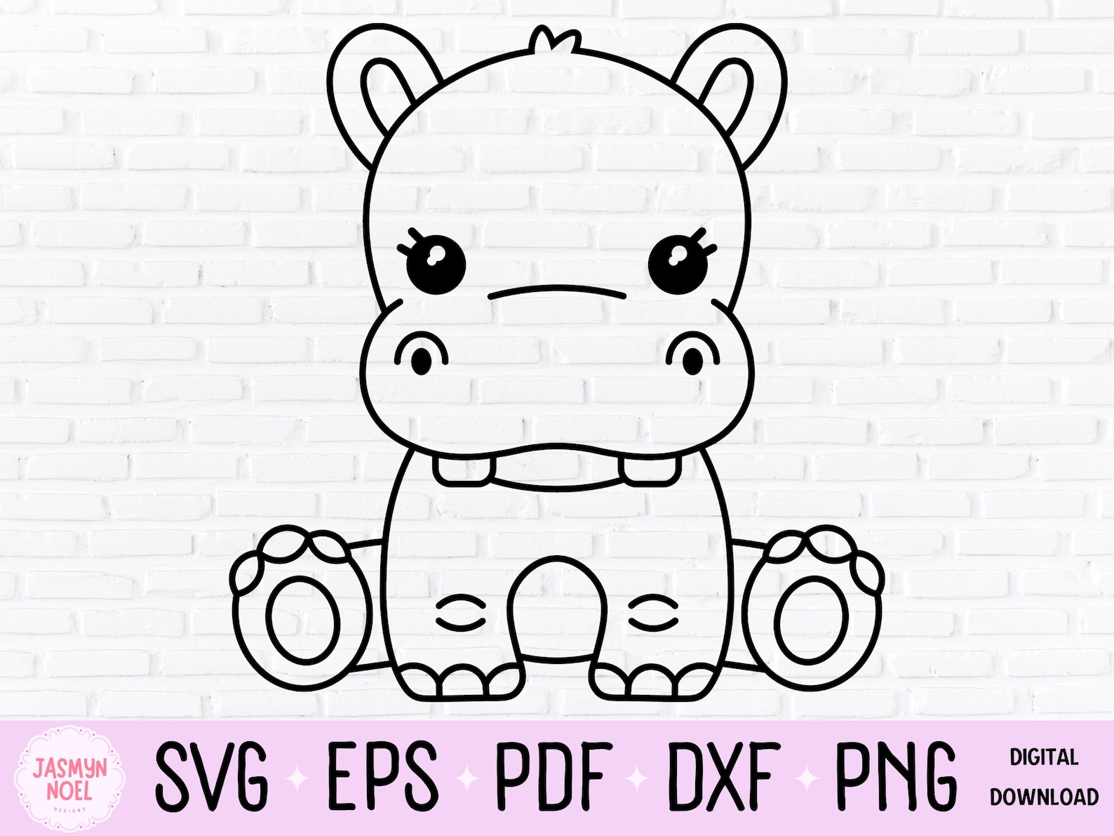 Hippo Hippopotamus Outline Line Art SVG Laser Cut File PNG Printable ...