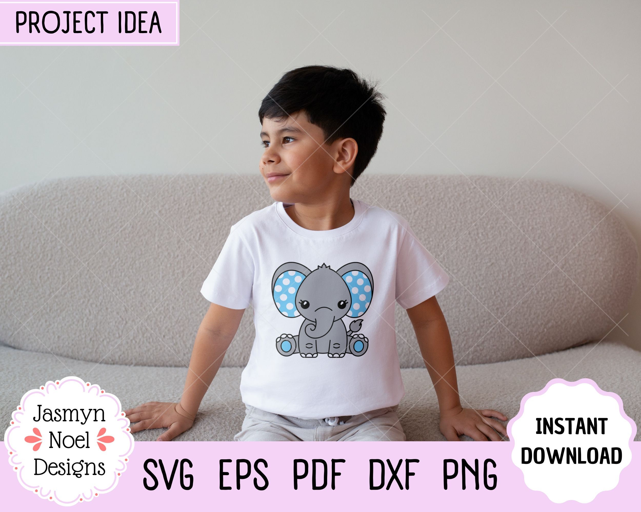 Blue and Gray Boy Elephant SVG PNG & DXF Cute Animal - Etsy
