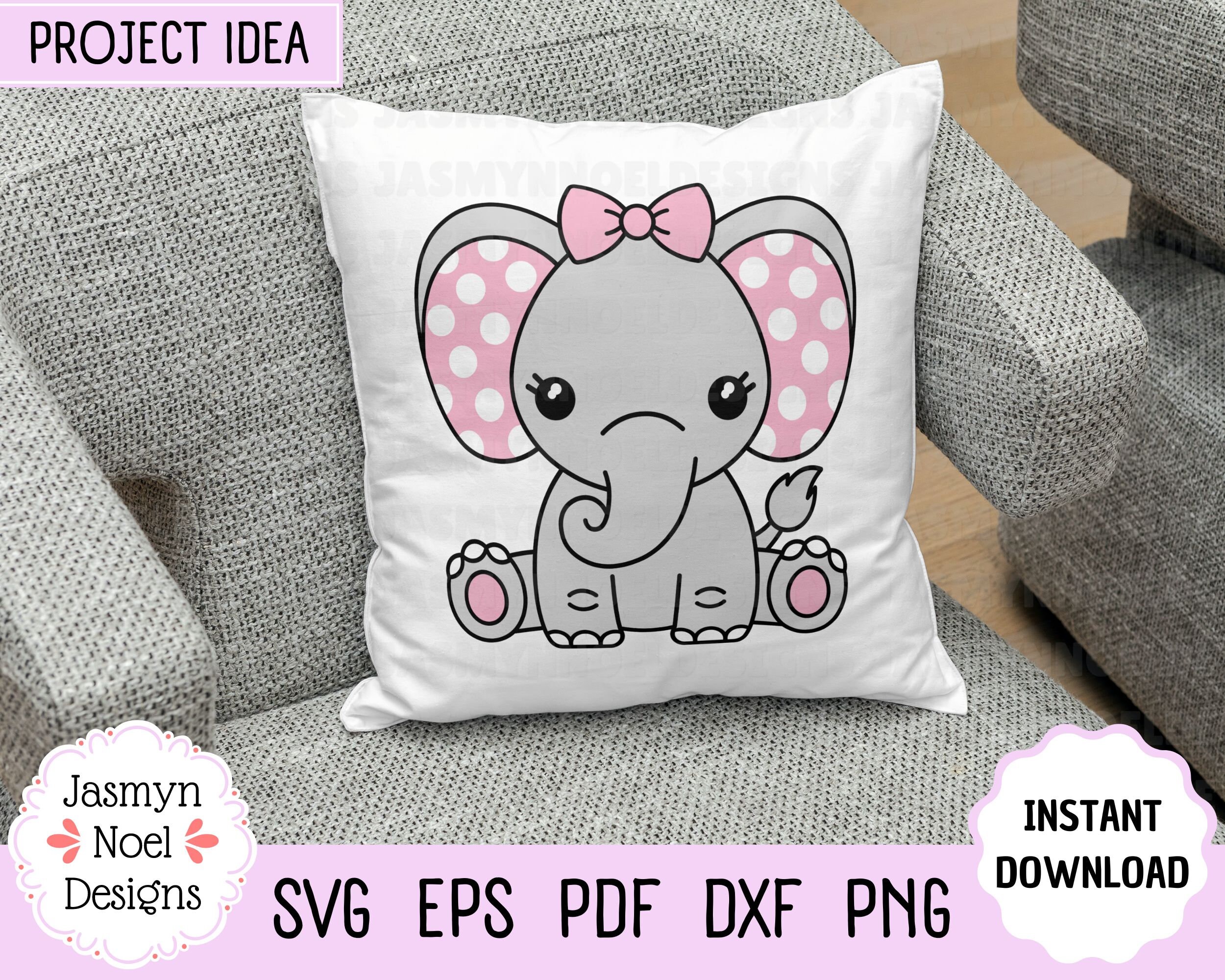Girl Elephant With Pink Bow SVG PNG & DXF Cute Animal - Etsy
