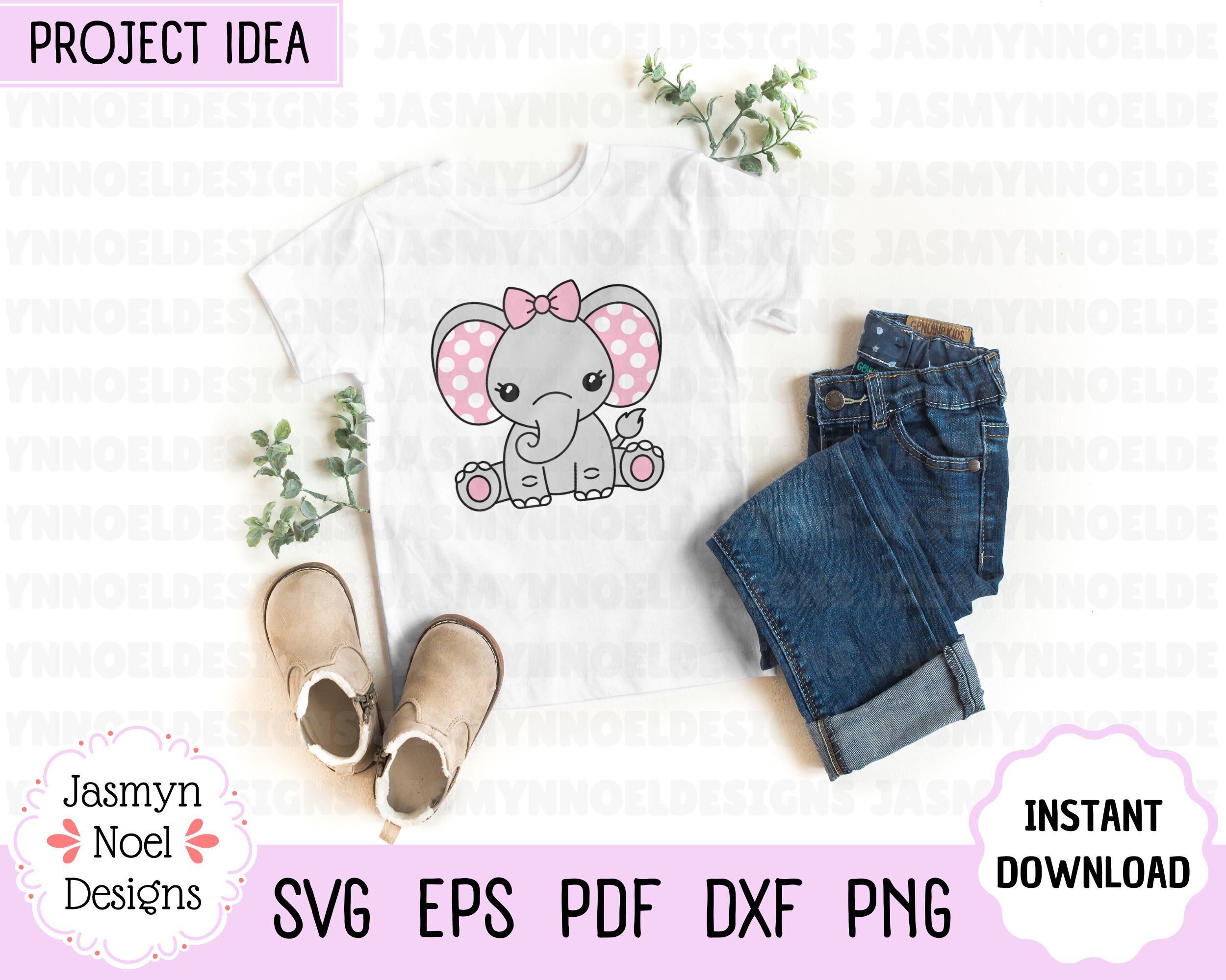 Girl Elephant With Pink Bow SVG PNG & DXF Cute Animal - Etsy
