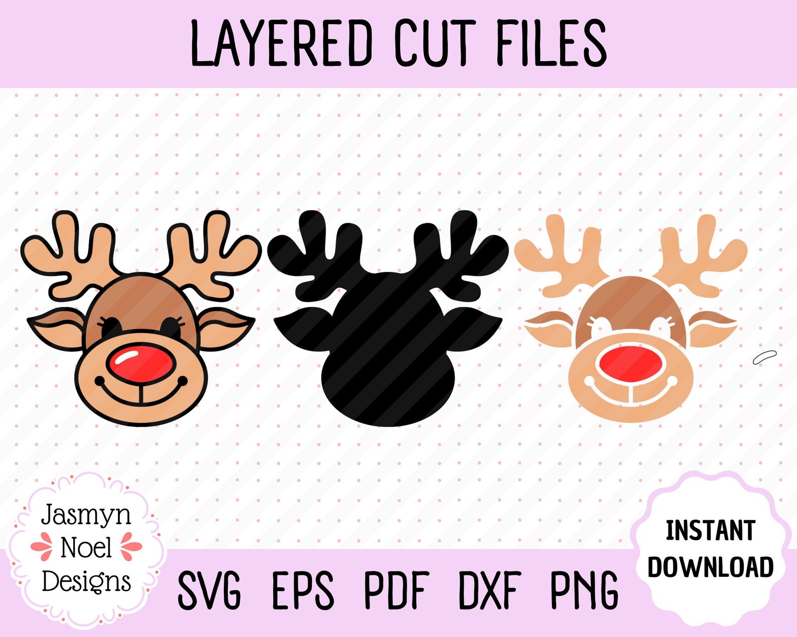 Cute Christmas Reindeer Clipart PNG & SVG Cut File - Etsy
