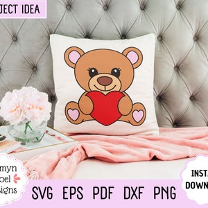 Cute Teddy Bear in Love Holding A Heart Valentine SVG - Etsy