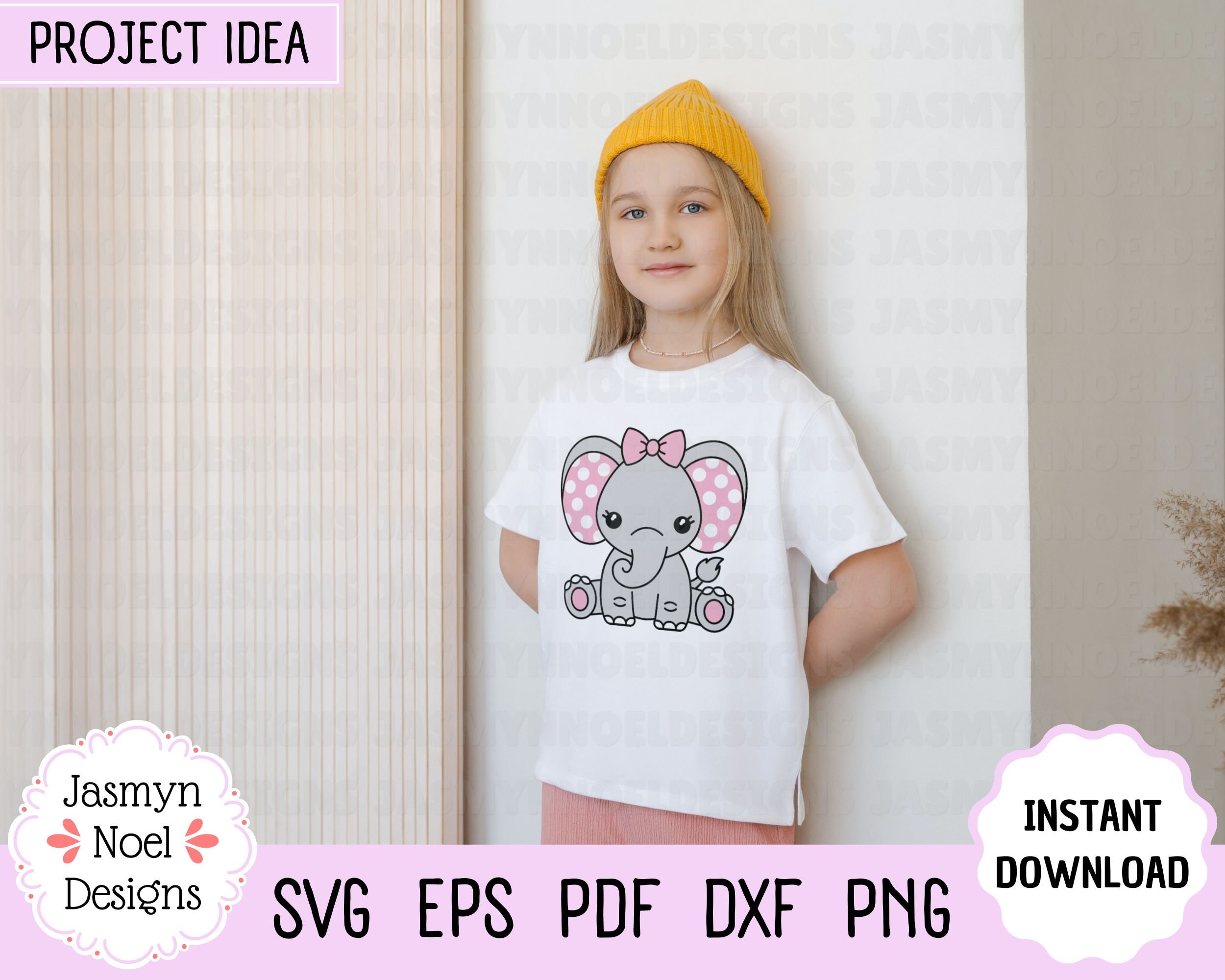 Girl Elephant With Pink Bow SVG PNG & DXF Cute Animal - Etsy