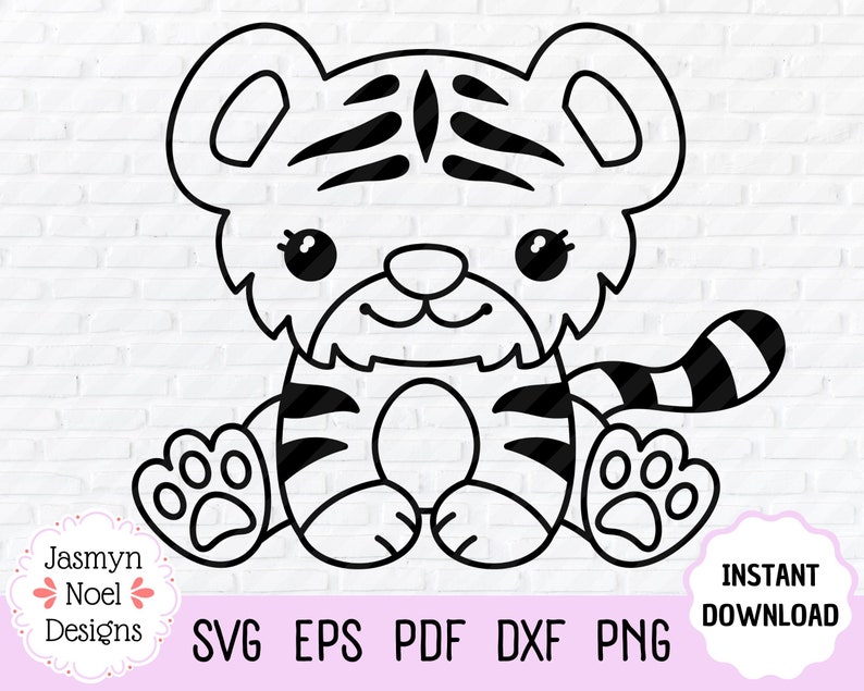 Cute Tiger Cub Outline Clipart PNG & SVG Cut File Safari - Etsy