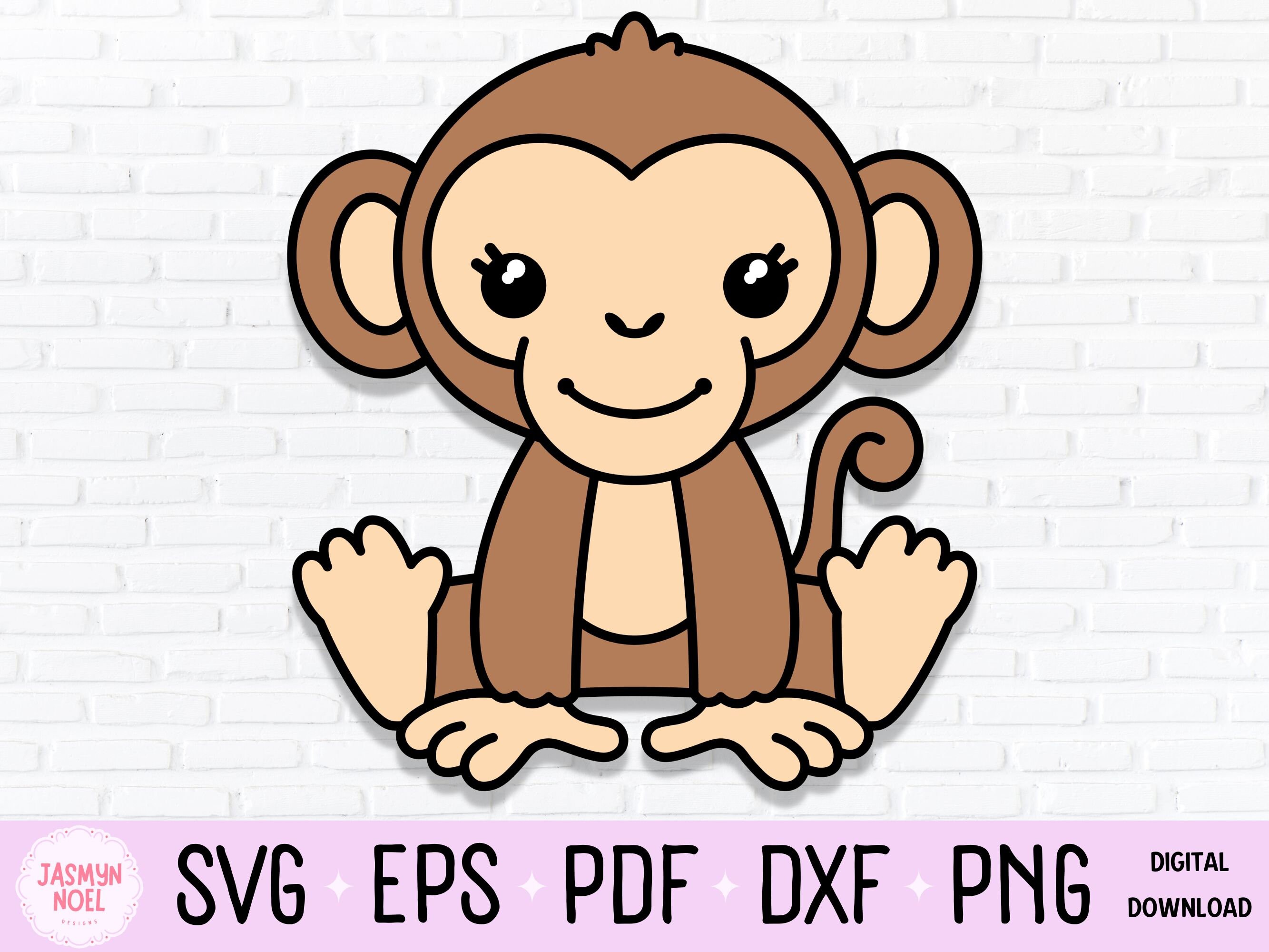 Cute Monkey SVG Cut File, Chimpanzee Clipart, Chimp PNG, Ape Vector ...