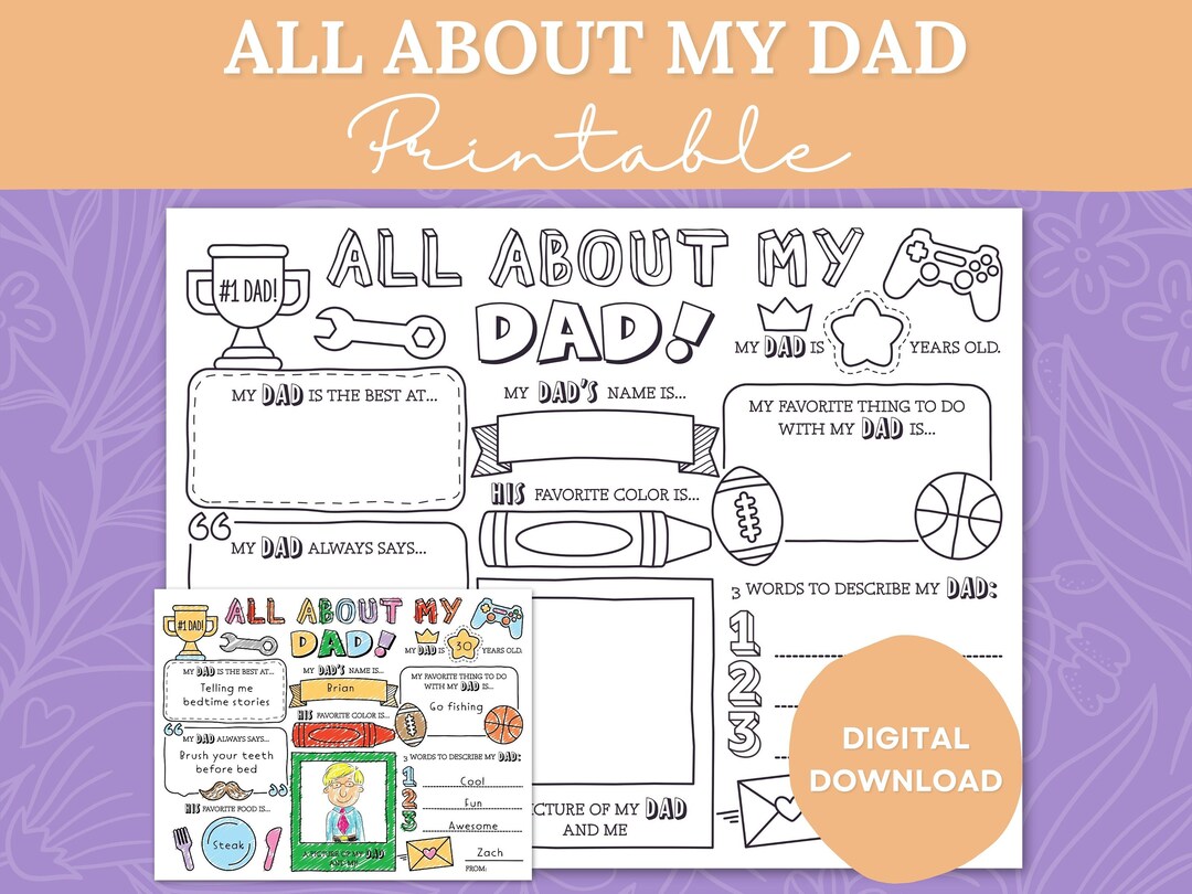 All About My Dad Printable Fill in the Blank Questionnaire Coloring ...